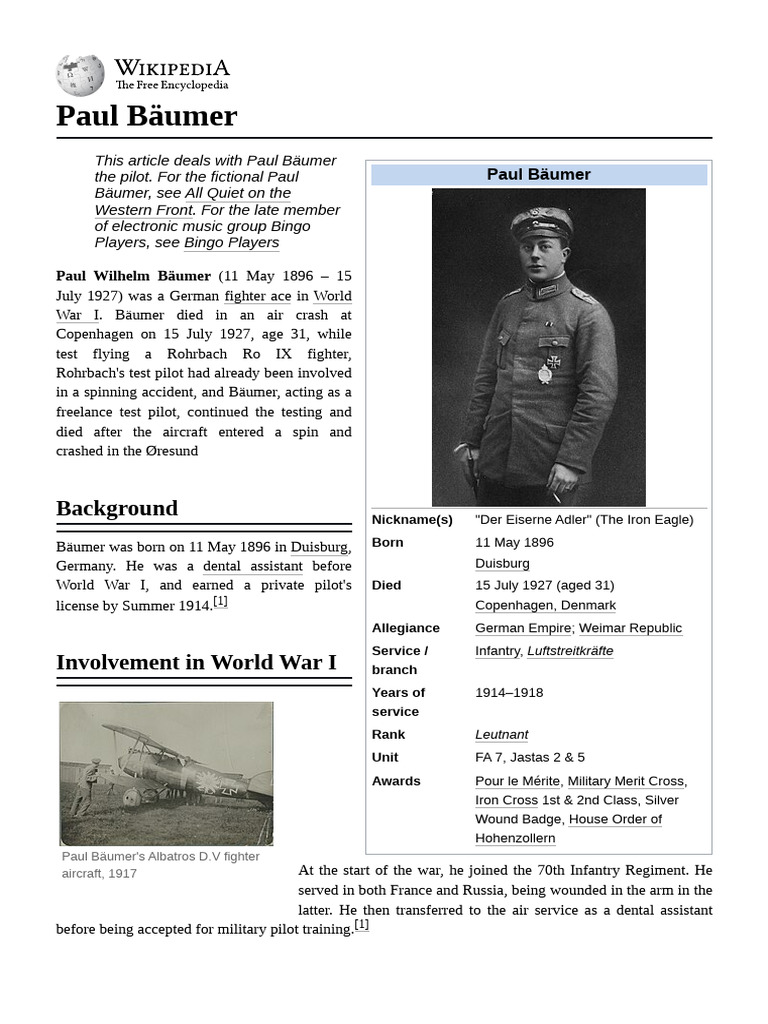 Paul_Bäumer | PDF | Aviation | Military Aviation