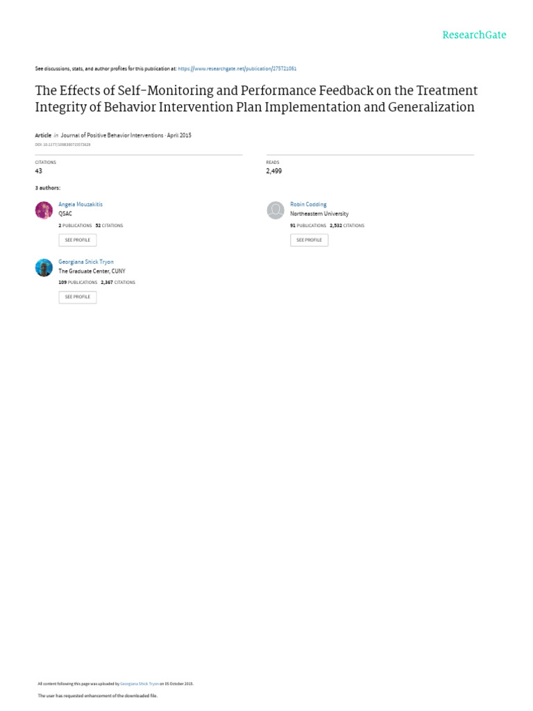 The Effects of Self-Monitoring and Performance Feedback On The ...