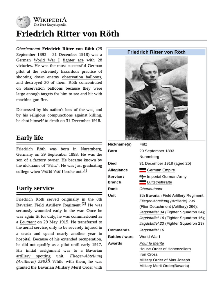 Friedrich Ritter Von Röth | PDF | Military Aviation | Military