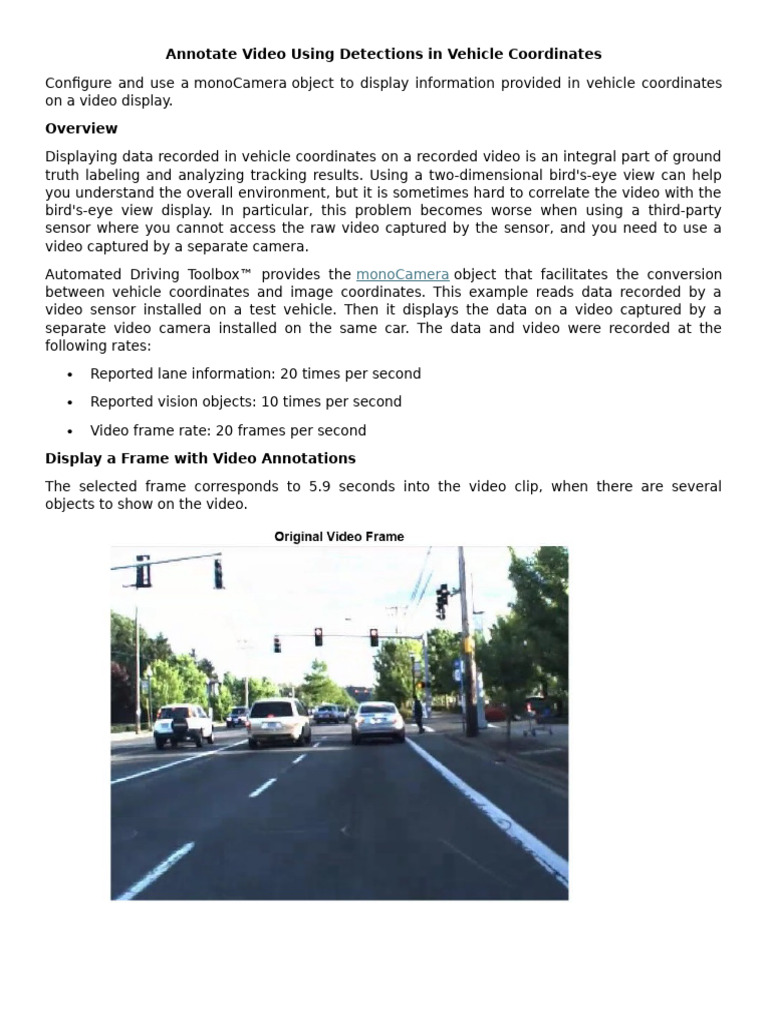 Annotate Video Using Detections In Vehicle Coordinates In Matlab Pdf Imaging