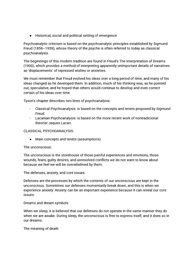 Psychoanalytic Criticism. Class Notes. Juana Sarasúa. | PDF ...