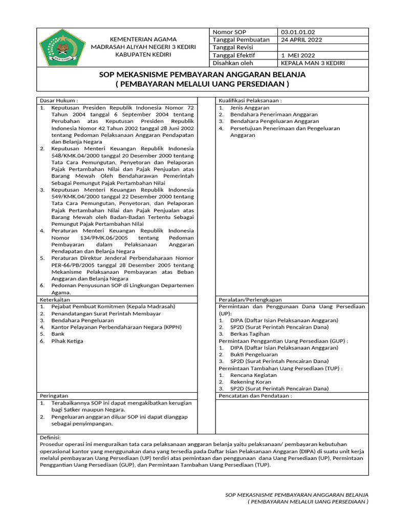 SOP UANG PERSEDIAAN | PDF