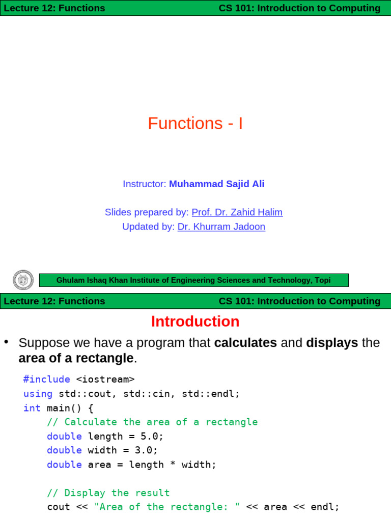 ITC Lect 12 [Functions-I] | PDF | Parameter (Computer Programming) | Computer Programming