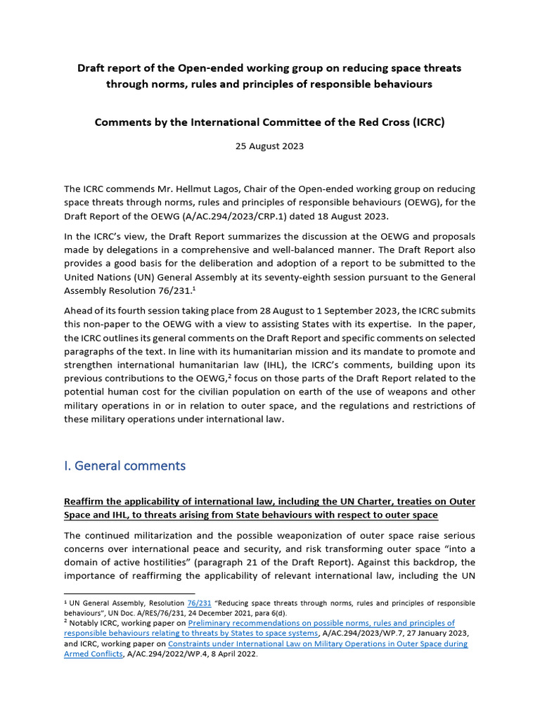ICRC Comments On The Chair's Draft Report | PDF | International Law ...