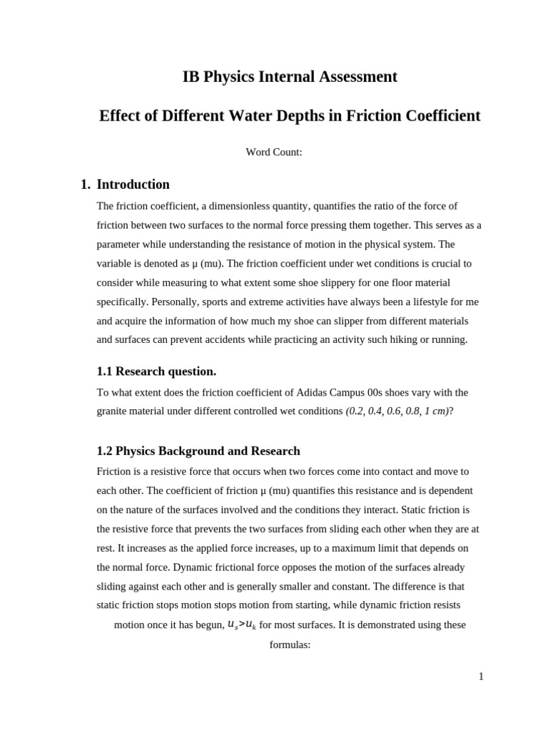 Yago Physics IA | PDF | Friction | Wear