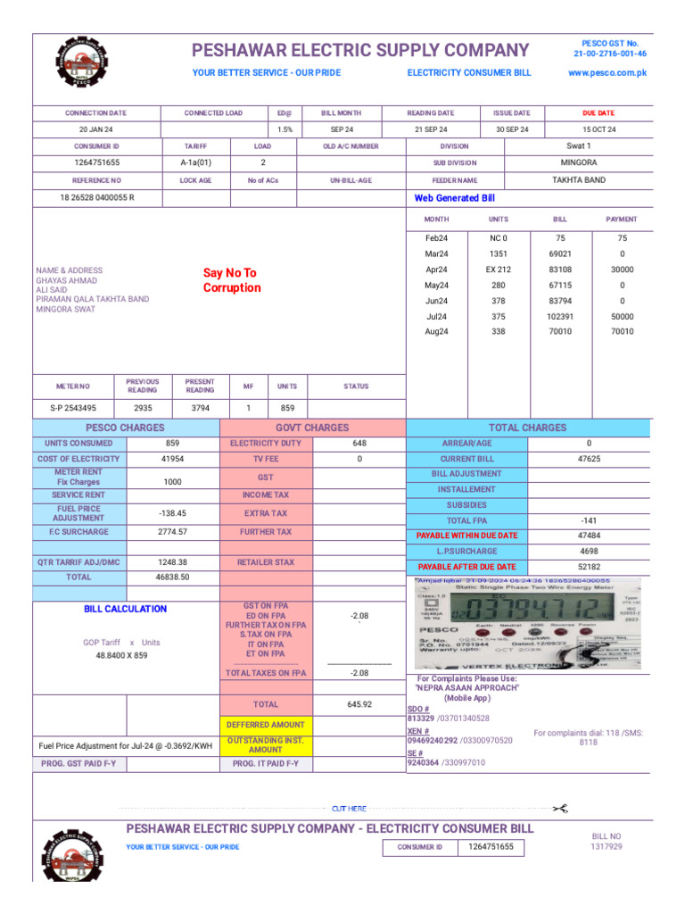 PESCO ONLINE BILL (1) | PDF | Taxes | Fee