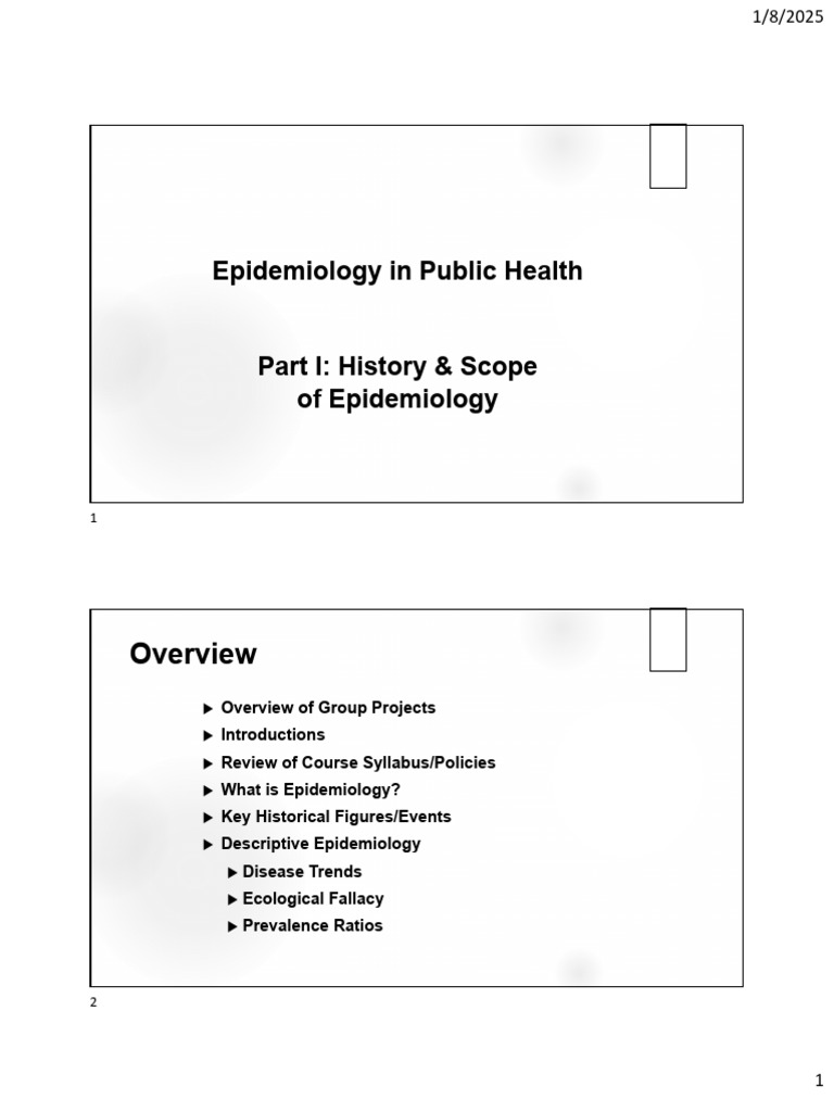 Week1 IntroHistoryDescriptiveEpi | PDF | Epidemiology | Cohort Study