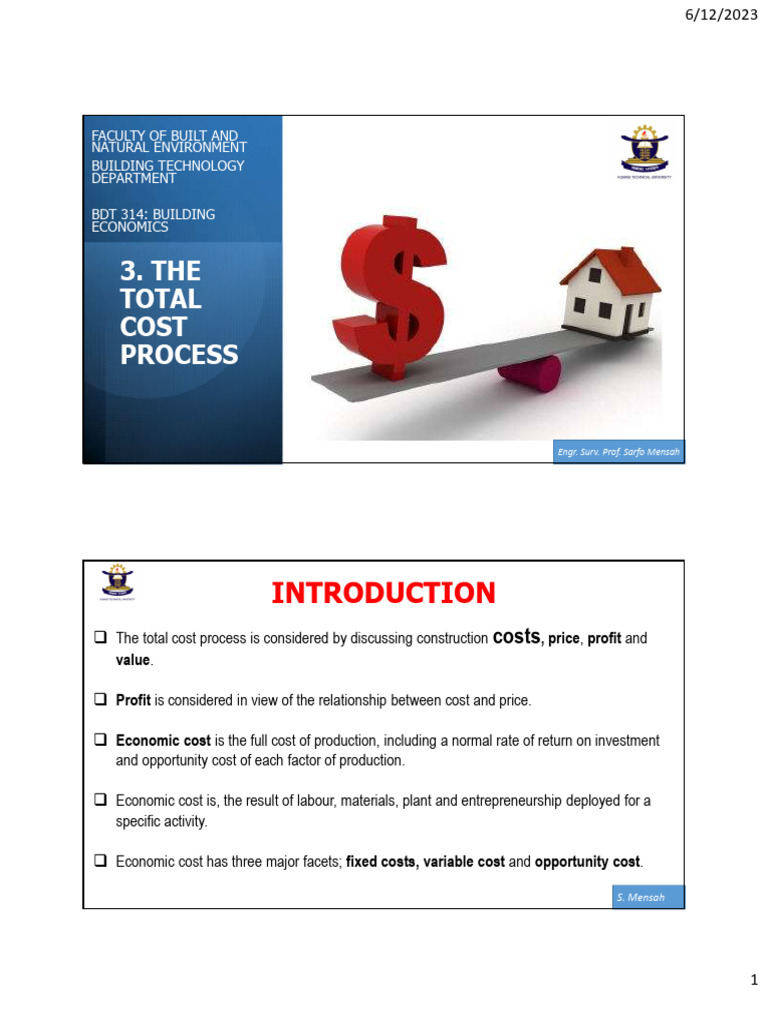 Total Cost Process in Construction Economics | PDF | Cost | Management ...