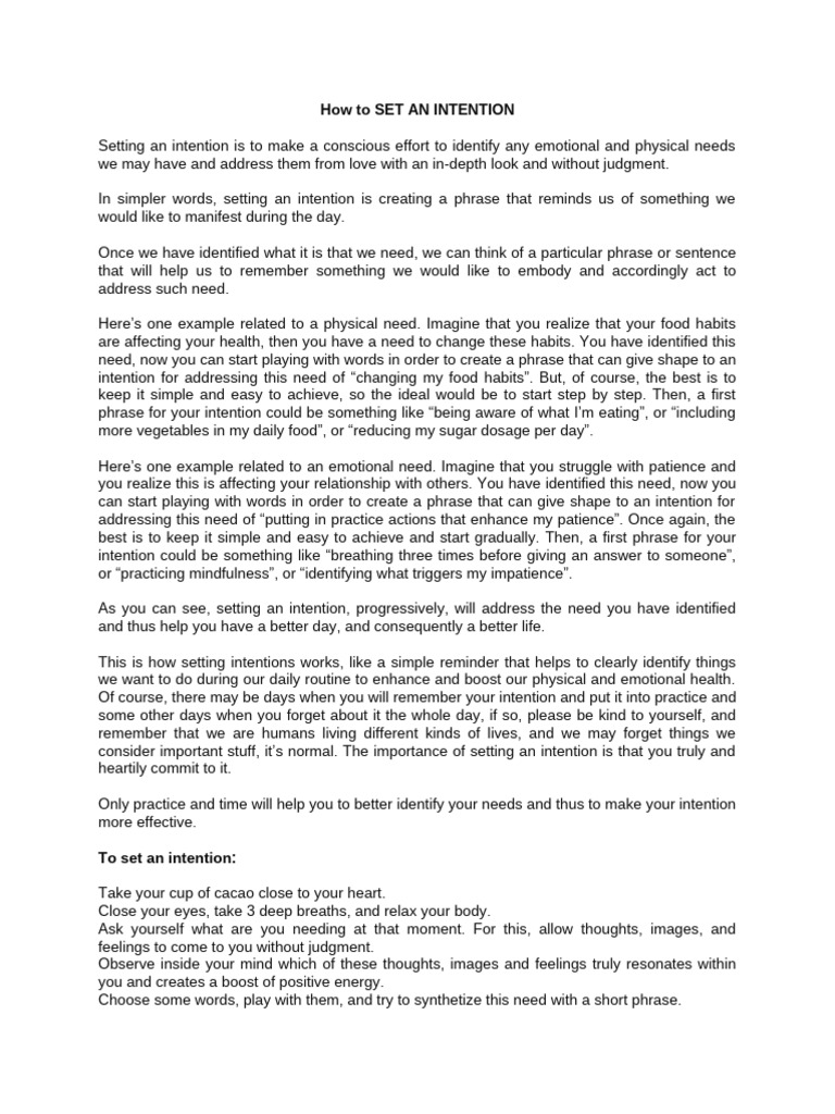 How to Set An Intention | PDF | Feeling | Thought