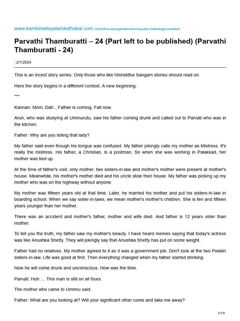 Parvathi Thamburatti 24 Part Left To Be Published Parvathi Thamburatti - 24 | PDF