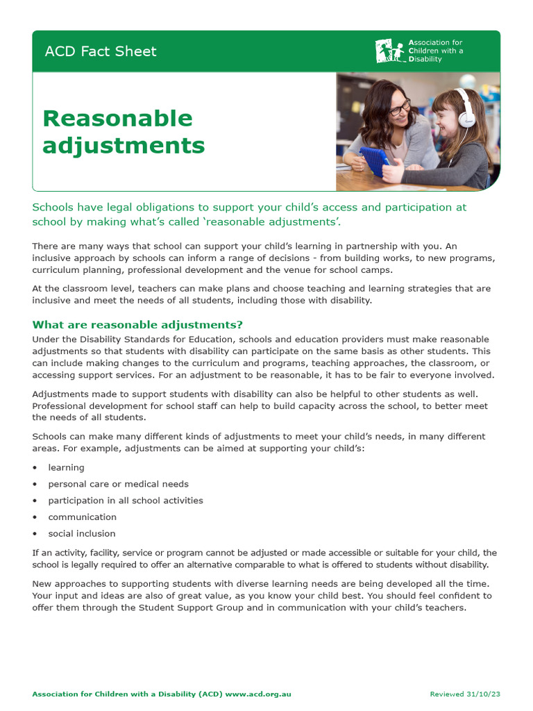 Reasonable Adjustments 311023 | PDF | Schools | Learning