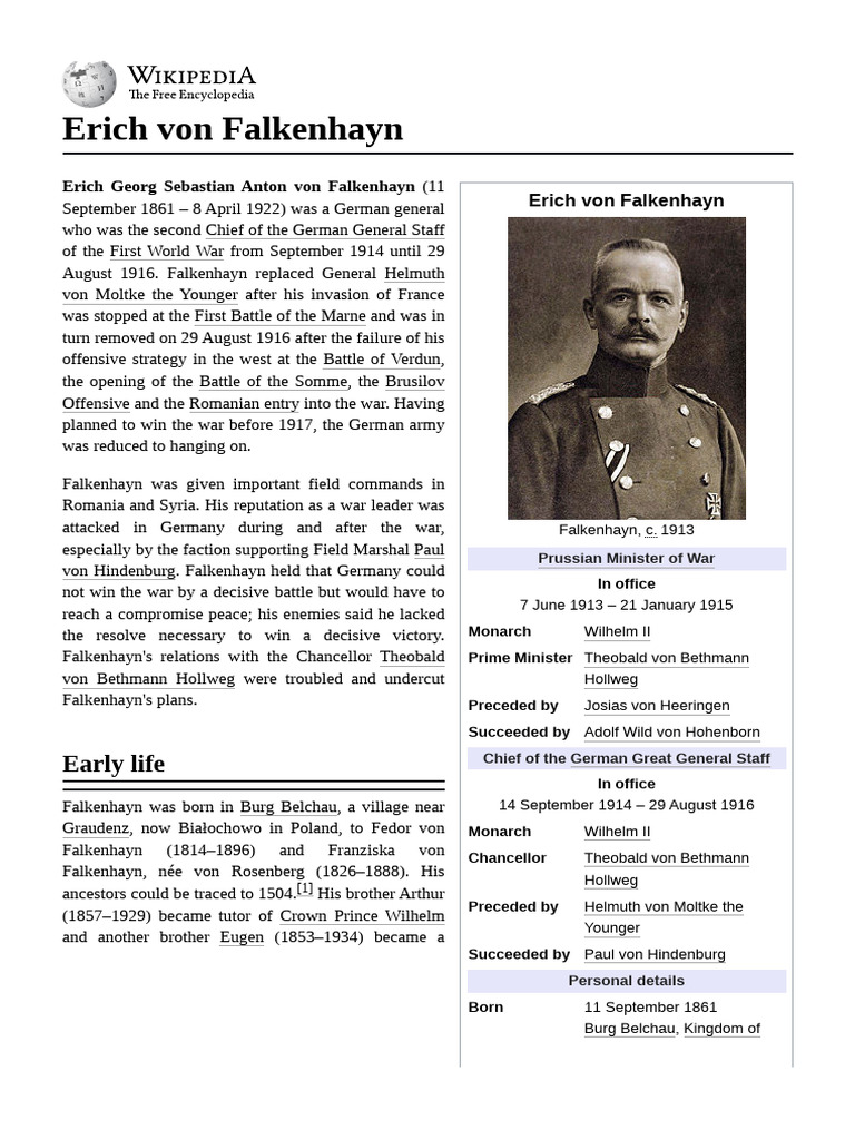 Erich_von_Falkenhayn | PDF | Battle Of Verdun | Military