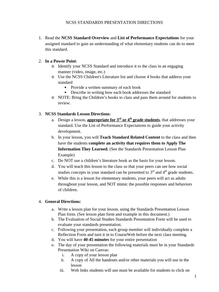 Standards PRESENTATION Directions 9.2021 | PDF | Lesson Plan ...