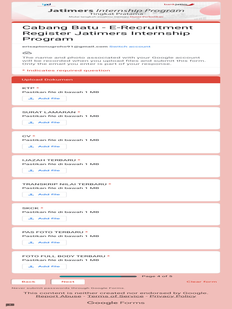 Cabang Batu - E-Recruitment Register Jatimers Internship Program | PDF
