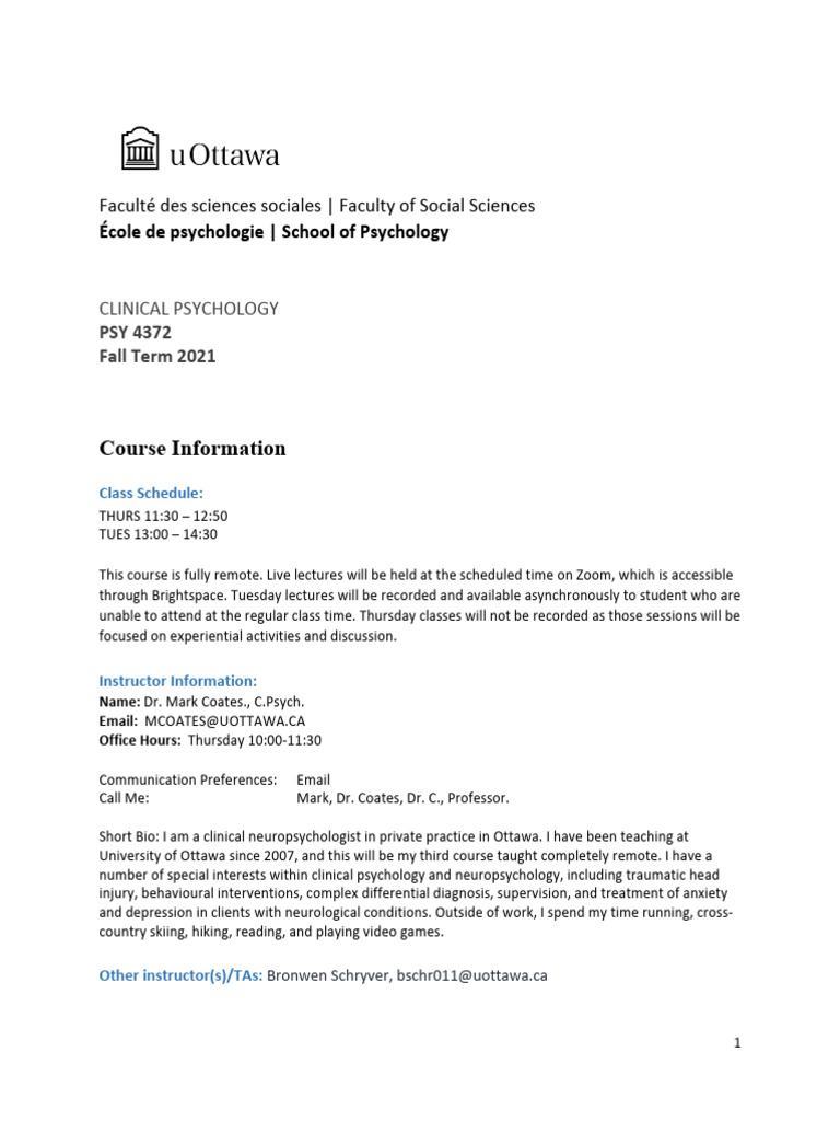 PSY 4372 Syllabus Fall 2021 | PDF | Clinical Psychology | Discrimination