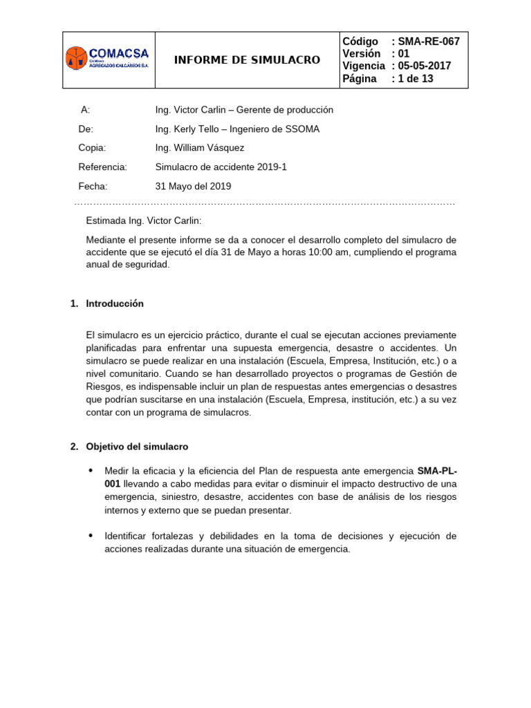 INFORME SIMULACRO DE ACCIDENTE | PDF | Science
