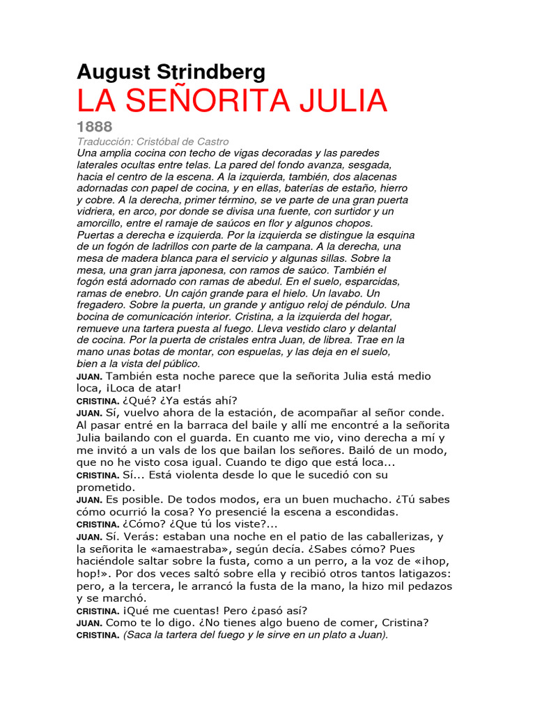 (Strindberg)La señorita julia | PDF | Amor | Vino