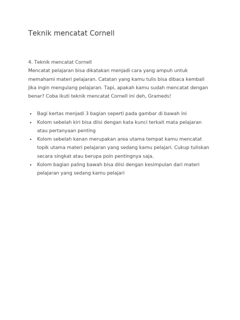 4 Teknik Mencatat Cornell | PDF