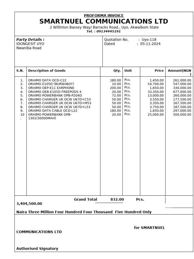 PROFORMA INVOICE 1213 | PDF | Battery Charger | Galvanic Cells