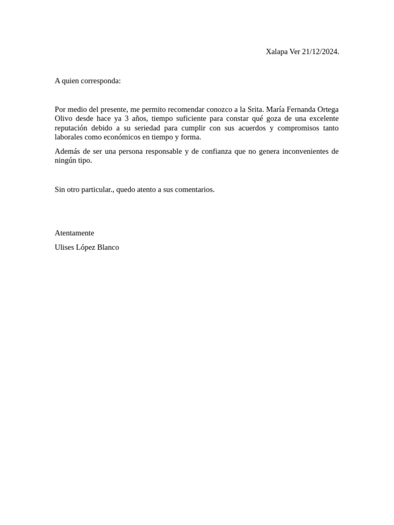 Carta de Recomendación Ulises | PDF