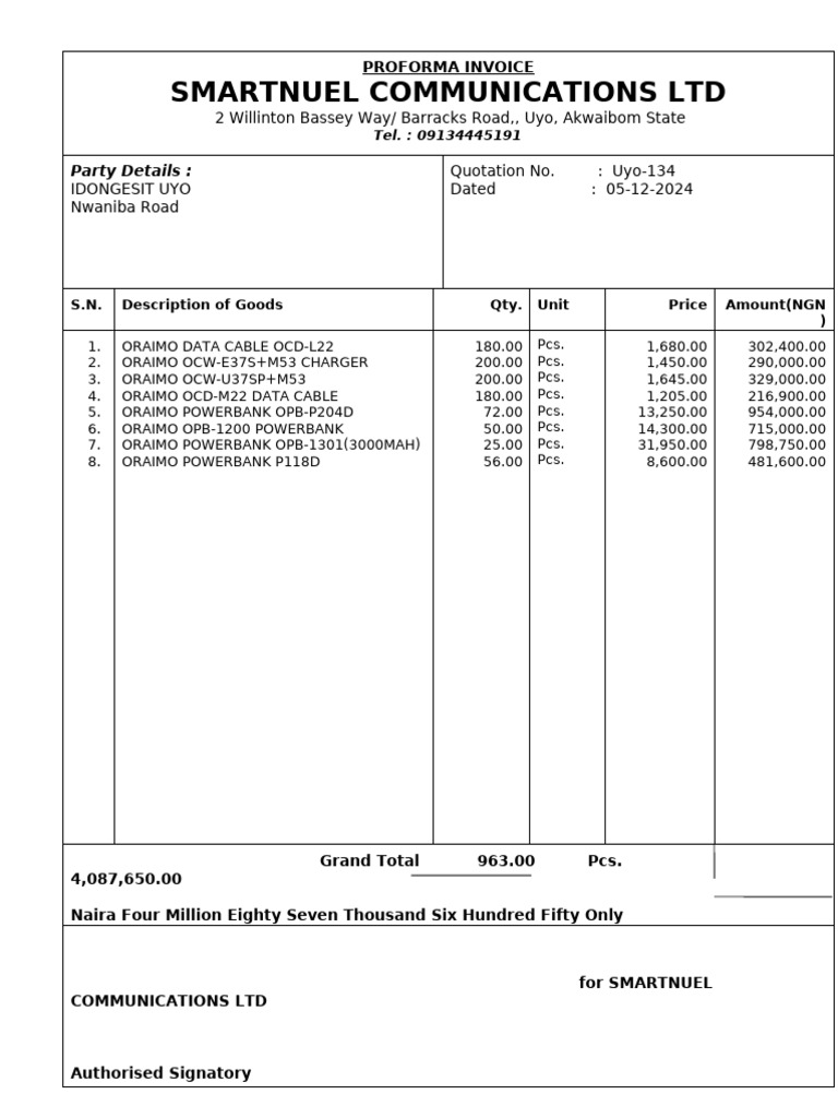 PROFORMA INVOICE 555 | PDF | Battery Charger | Power Electronics