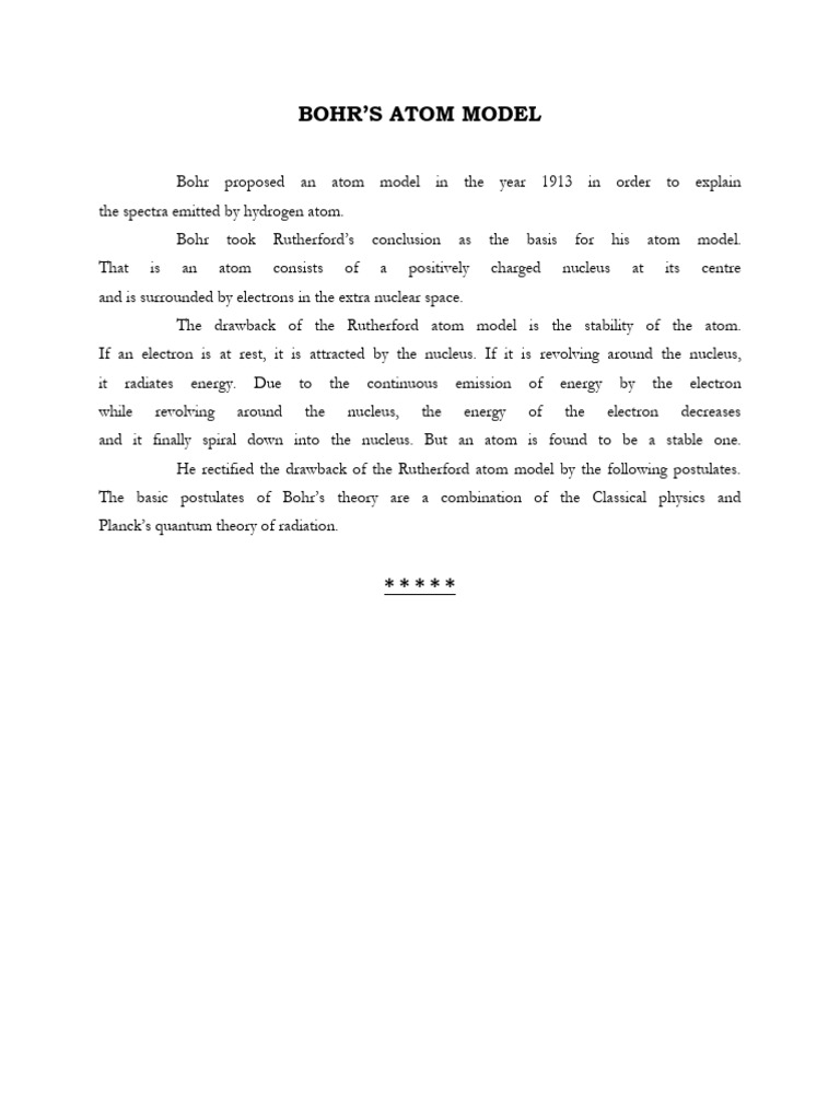 Bohr's Atom Model Explained | PDF | Atoms | Electron