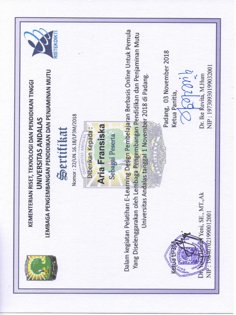 Sertifikat E-Learning 1 Nov | PDF