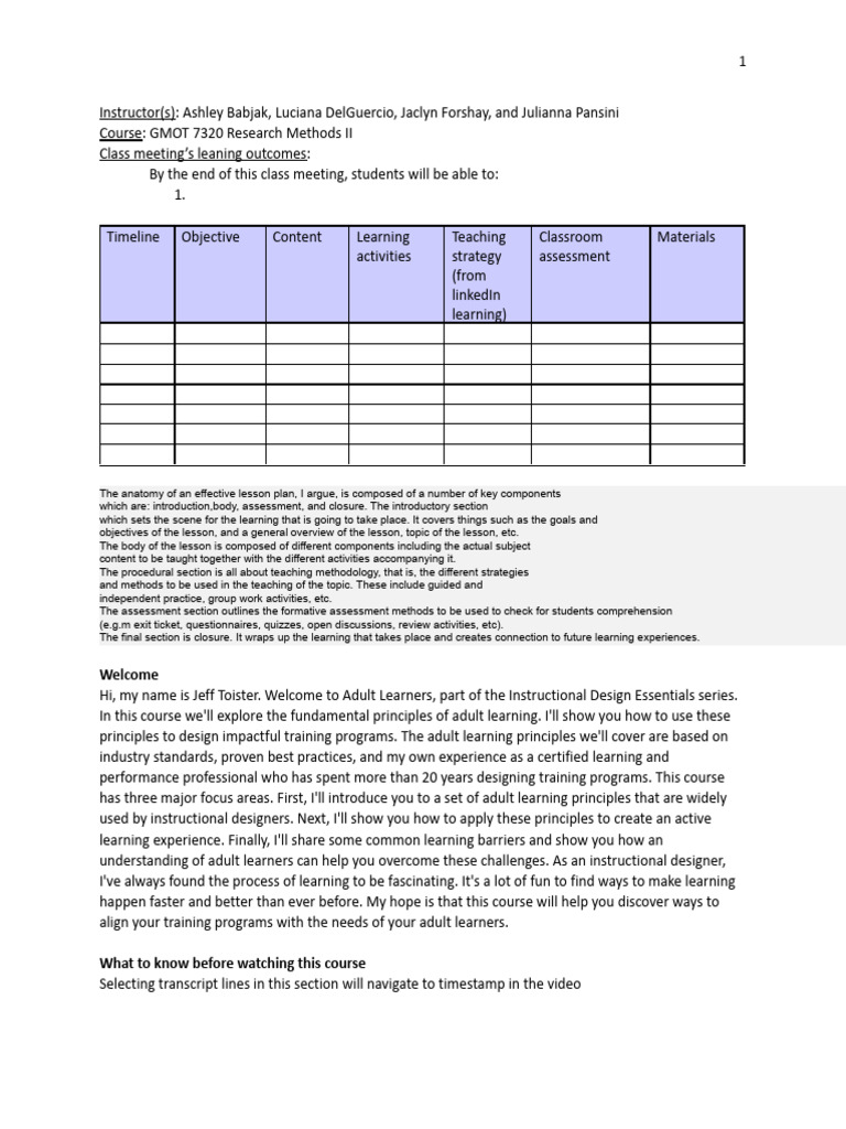 Lesson Plan Form-1 | PDF | Learning | Instructional Design