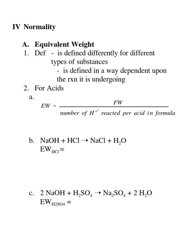 Fundamental Concepts 2 Equivalent Weights | Mass Concentration ...