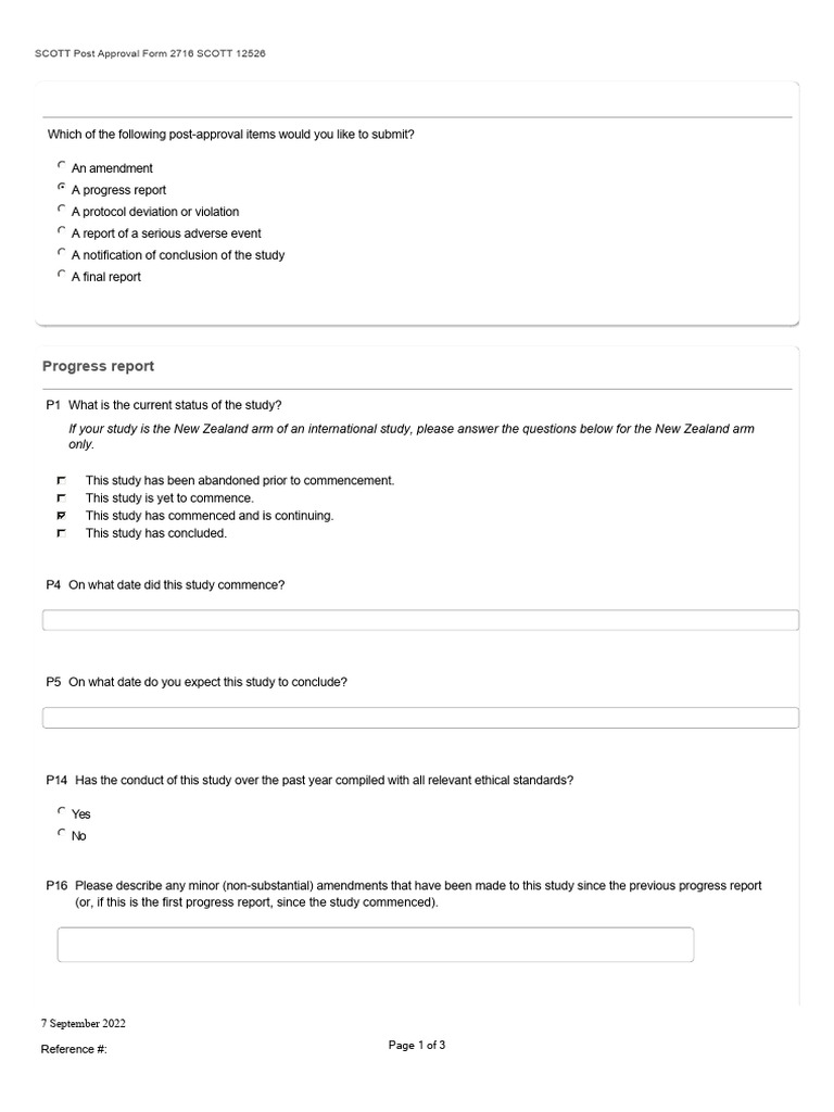 Example - SCOTT Progress Report Form | PDF