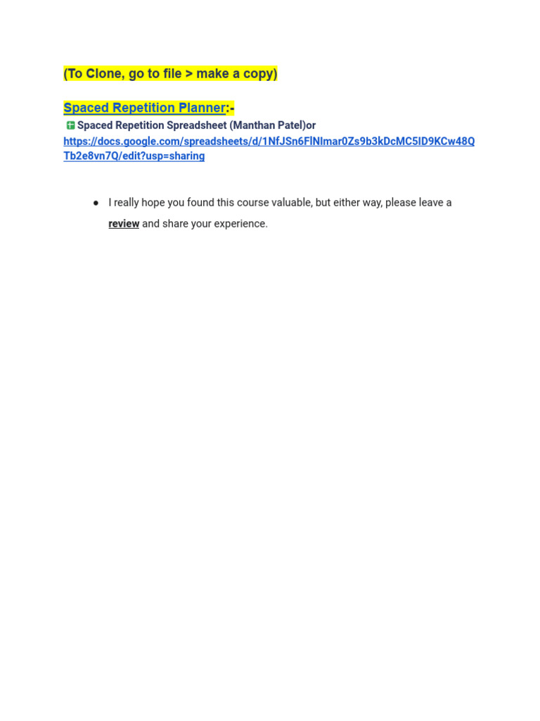Spaced Repetition Planner Template | PDF