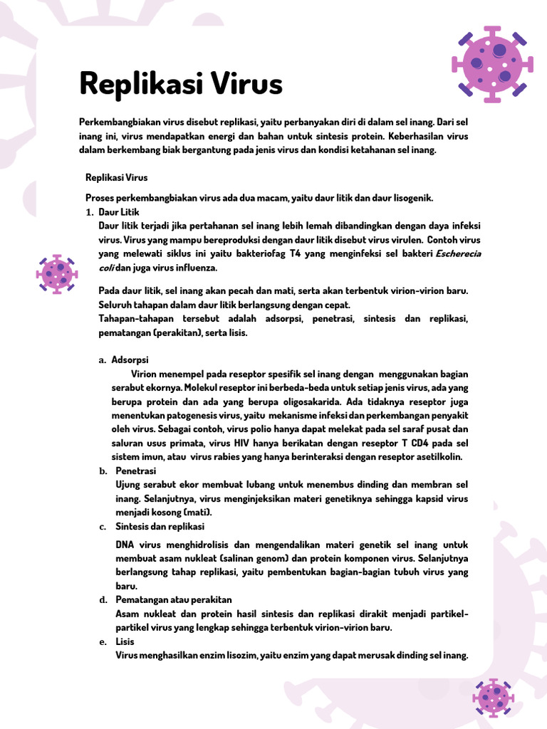 Proses Replikasi Virus: Litik dan Lisogenik | PDF