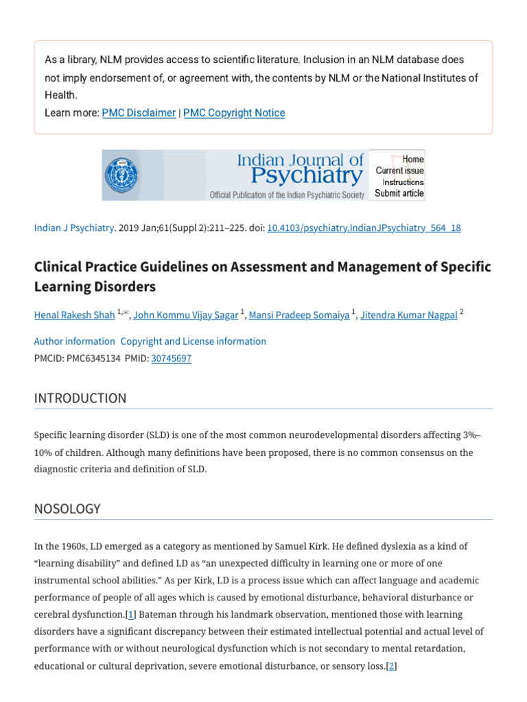 Clinical Practice Guidelines on Assessment and Management of Spe | PDF ...