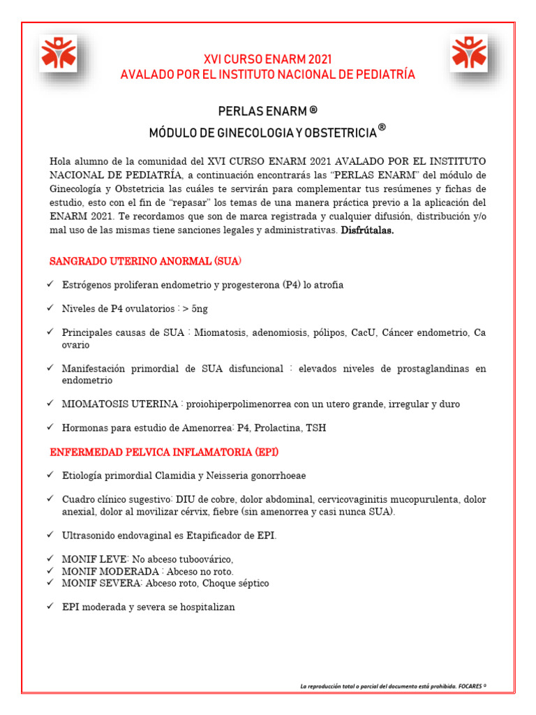 Perlas ENARM: Ginecología y Obstetricia | PDF | Especialidades Medicas ...