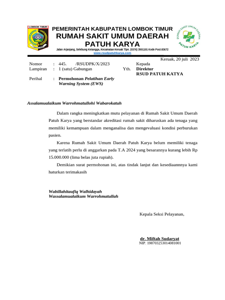 SURAT PERMOHONAN PELATIHAN Ews | PDF