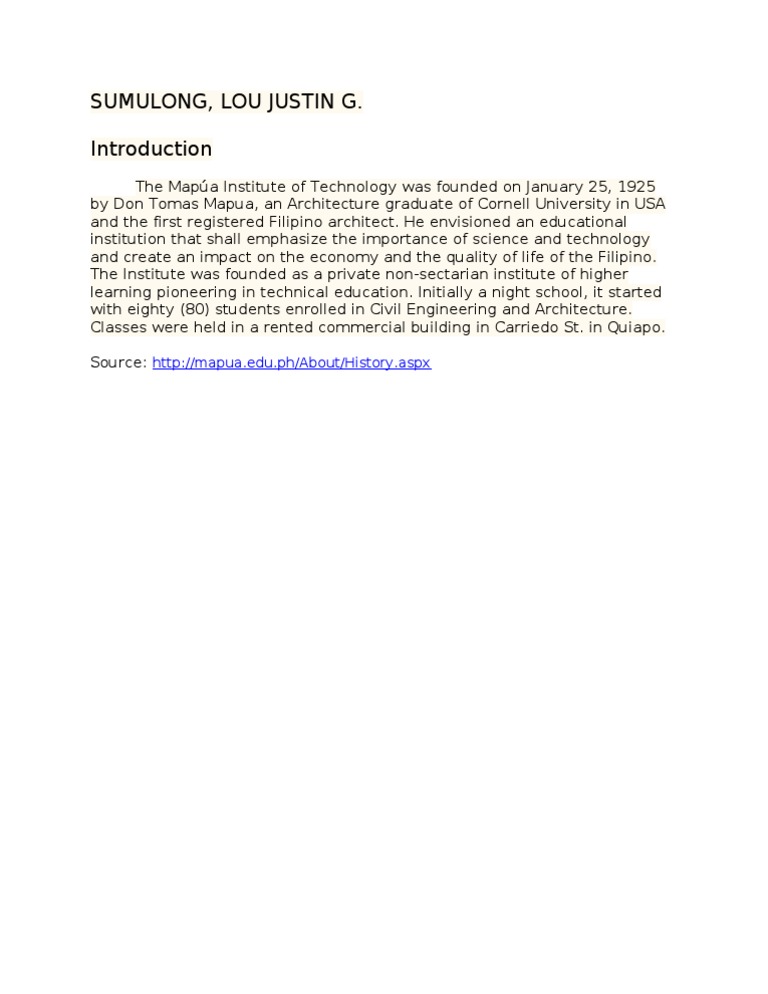 History of Mapúa Institute of Technology | PDF