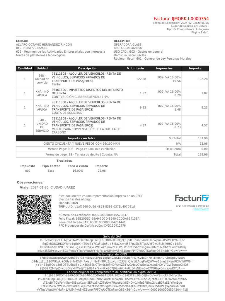 Factura: IJMORK-I-0000354: Emisor Receptor | PDF | Economias | Pagos