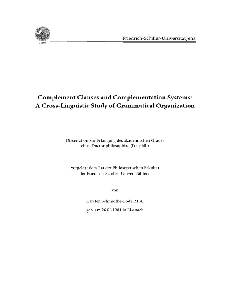 Schmidtke-Bode - Complement Clauses and Complementation Systems | PDF | Clause | Syntax