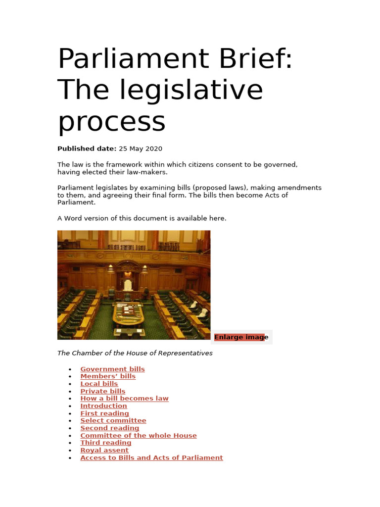 Parliament Brief Legislative Process May 2020 | PDF | Bill (Law) | Act ...