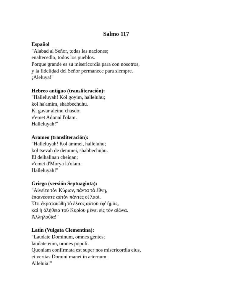 Salmo 117 En Varios Idiomas Pdf