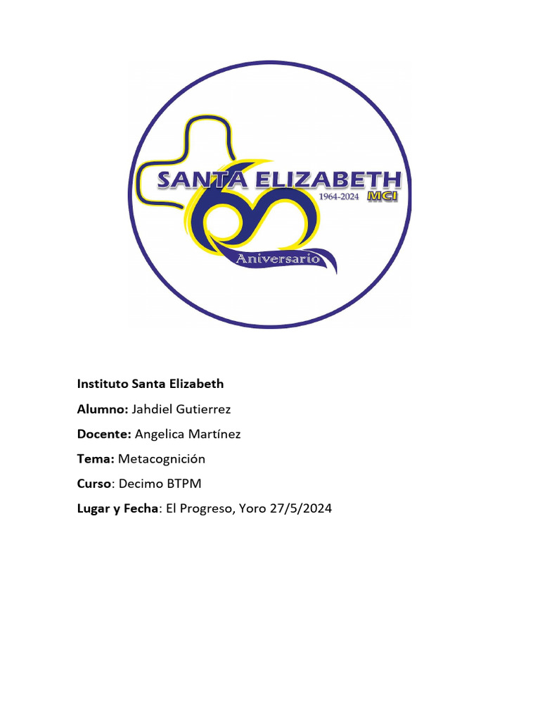 Instituto Santa Elizabeth Metacoginicion | PDF | Metacognición | Evaluación
