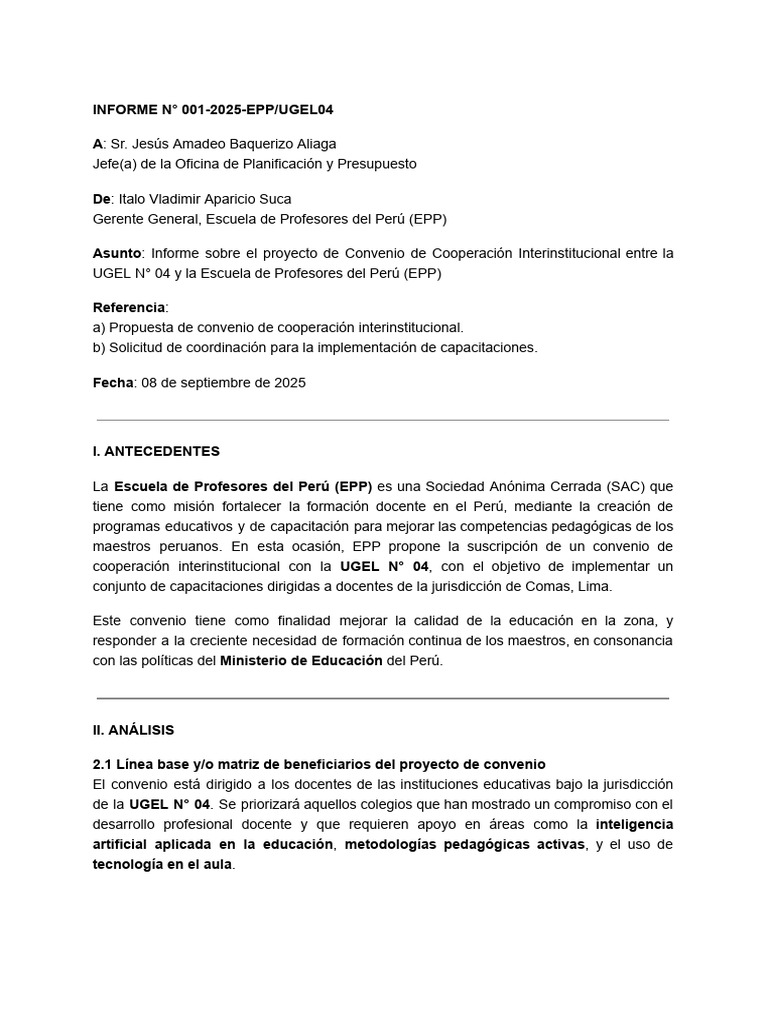 Informe #001-2025-Epp - Ugel04 | PDF | Enseñando | Maestros