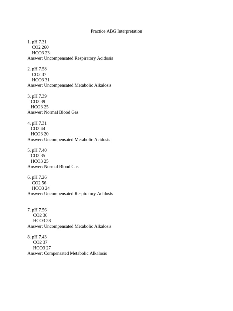 KEY Practice ABG Interpretation | PDF