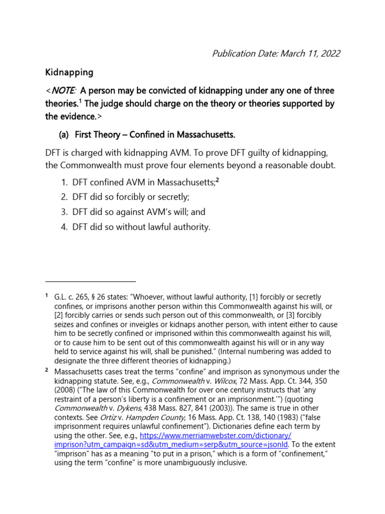 Jud Sc Model Criminal Jury Instuctions Kidnapping 031122 Pdf
