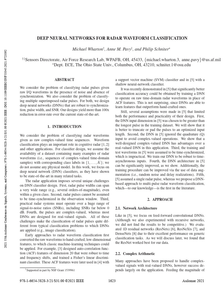 Wharton Vd. - 2021 - Deep Neural Networks For Radar Waveform Classification | PDF | Deep ...