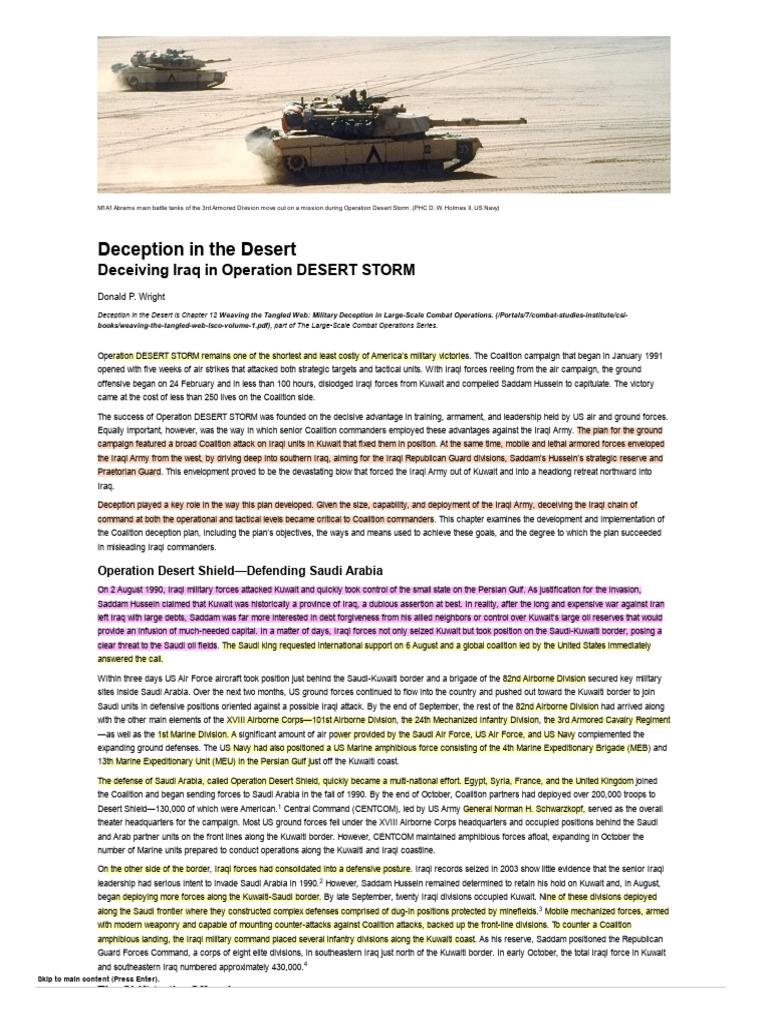 Deception in The Desert - Deceiving Iraq in Operation DESERT STORM ...