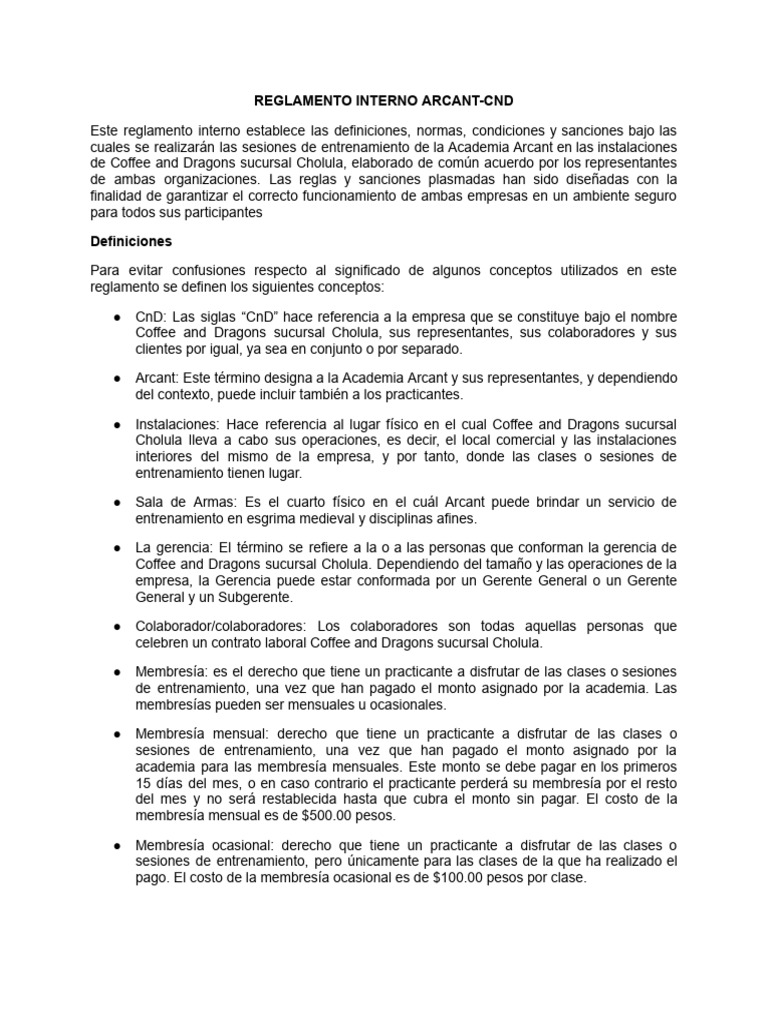 Reglamento Interno Arcant-CND | PDF