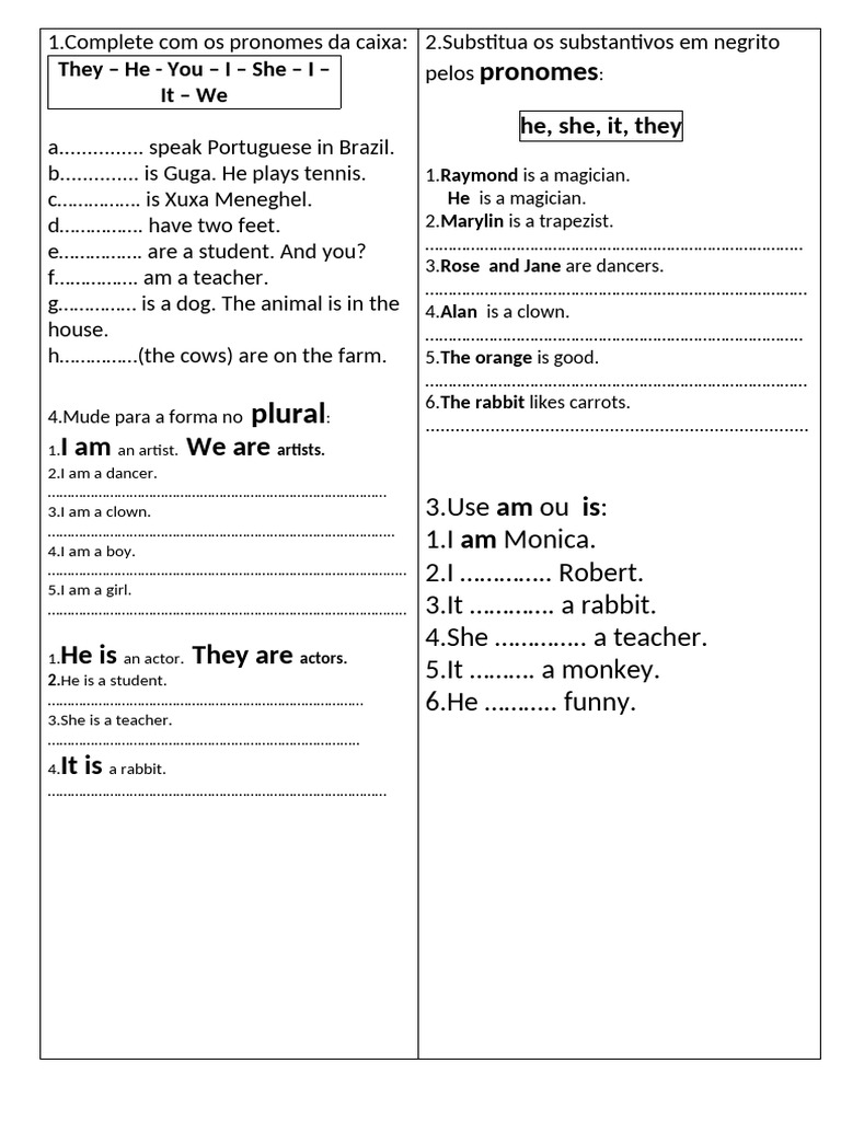 Unit 1 - pronouns and verb to be affirmative form | PDF