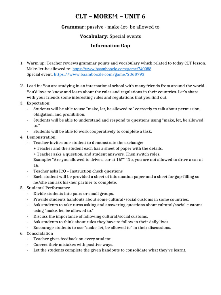 CLT Lesson Plan - More!4 - Unit 6 | PDF | Traffic | Speed Limit