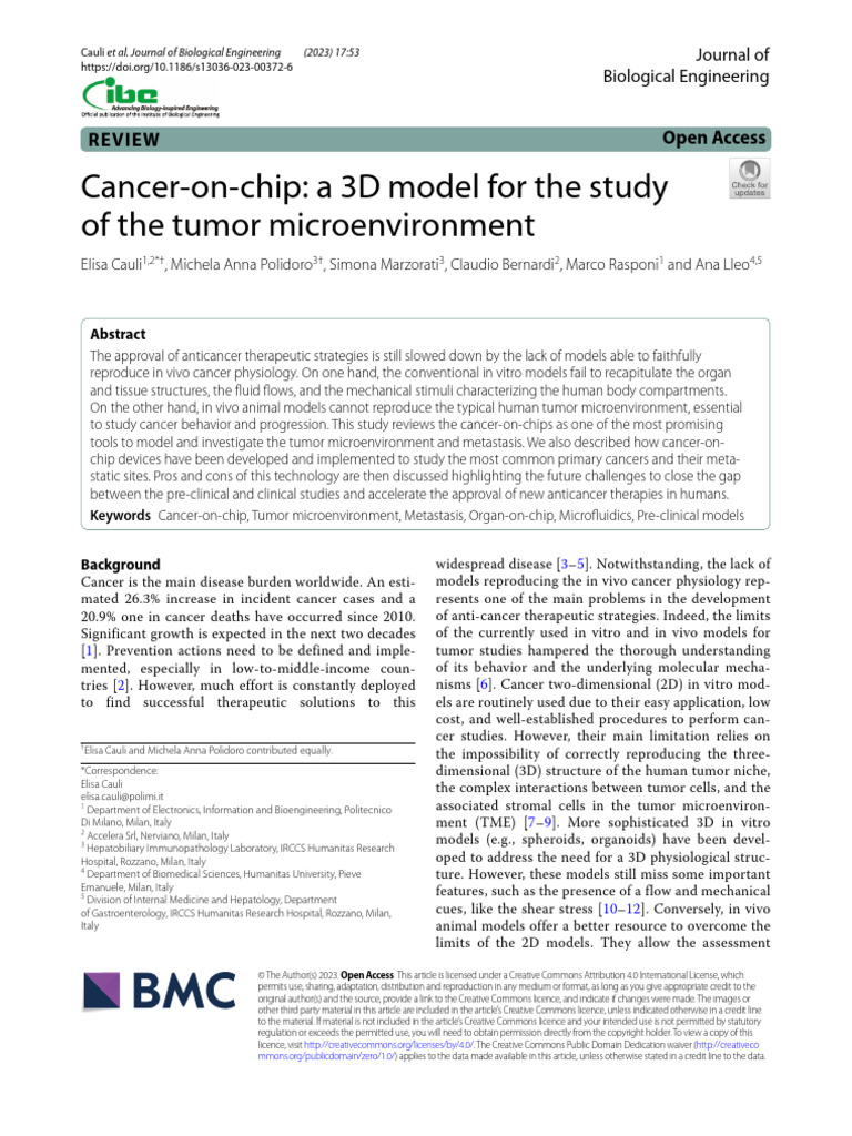 Cancer-on-chip a 3D model for the study | PDF | Metastasis | Cancer